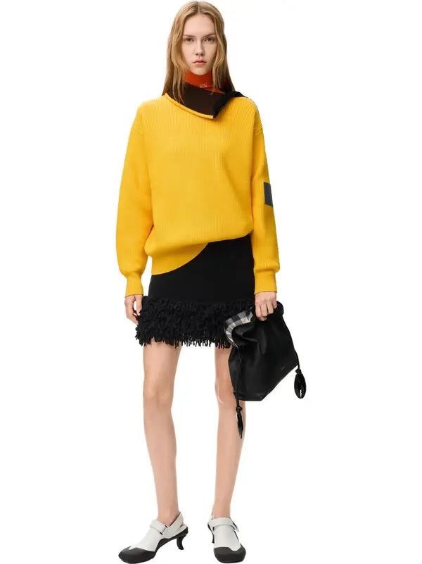 Loewe Skirt In Wool Blend With Textured Trim - Black
