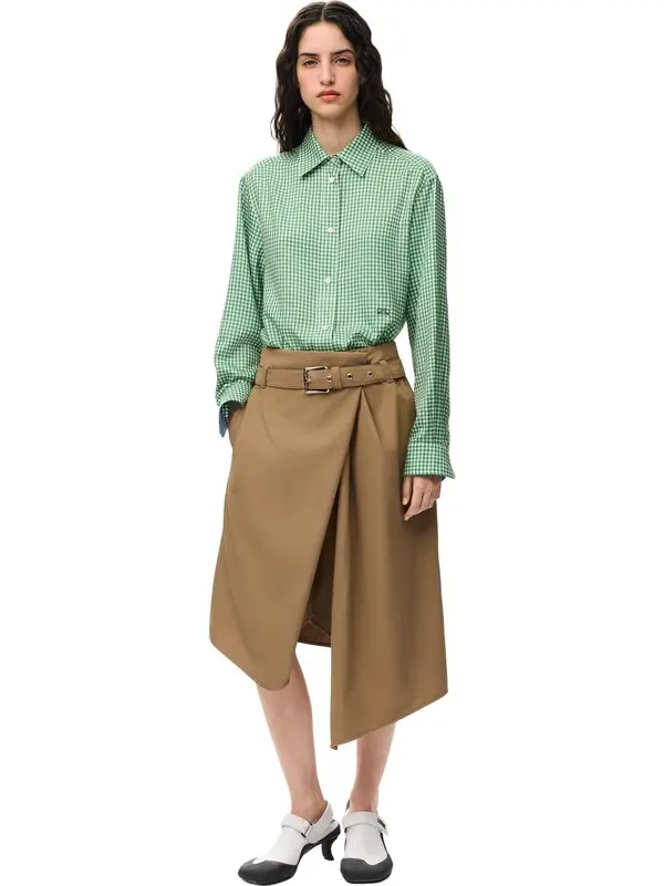 Loewe Asymmetric Draped Cotton Skirt With Buckle Belt - Beige