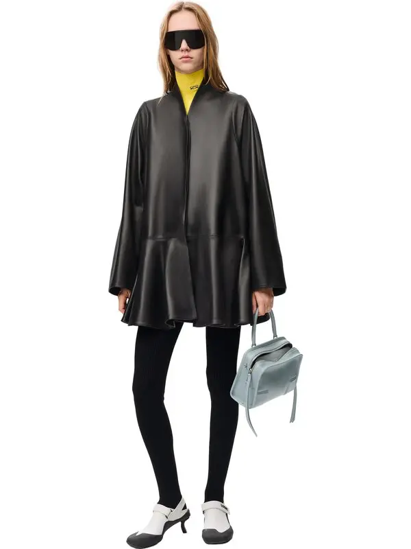 Loewe Short Nappa Lambskin Coat With Peplum Silhouette - Black