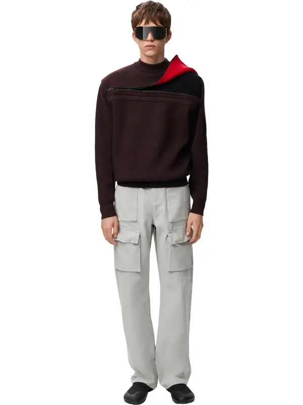 Loewe Wool Zip Sweater With Contrasting Layer - Brown