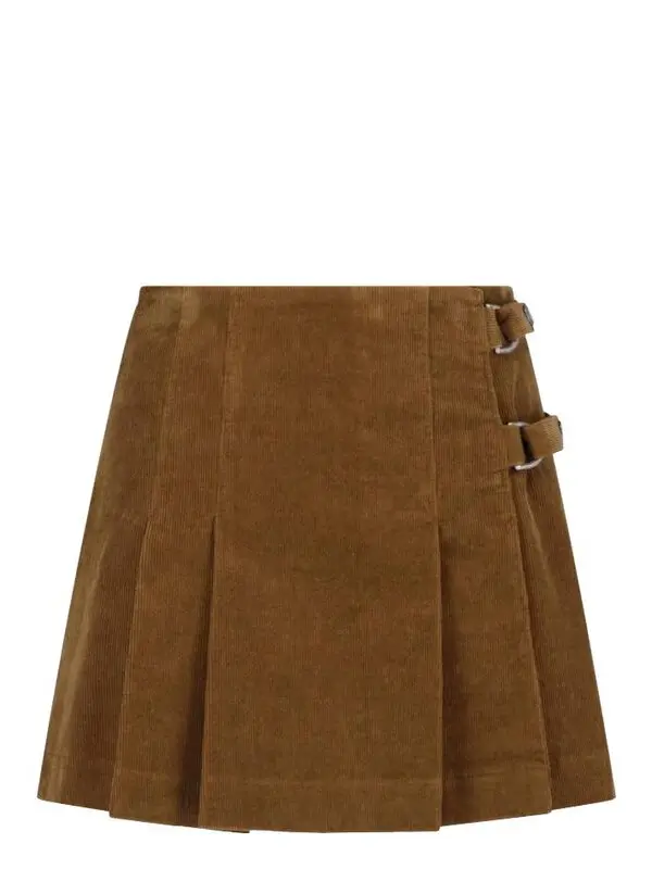 GOLDEN GOOSE Pleated Corduroy Mini Skirt - Brown