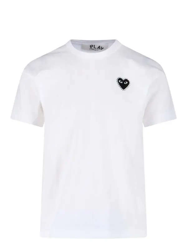 Play Comme Des Garcon T-shirt With Logo Rhinestones - White