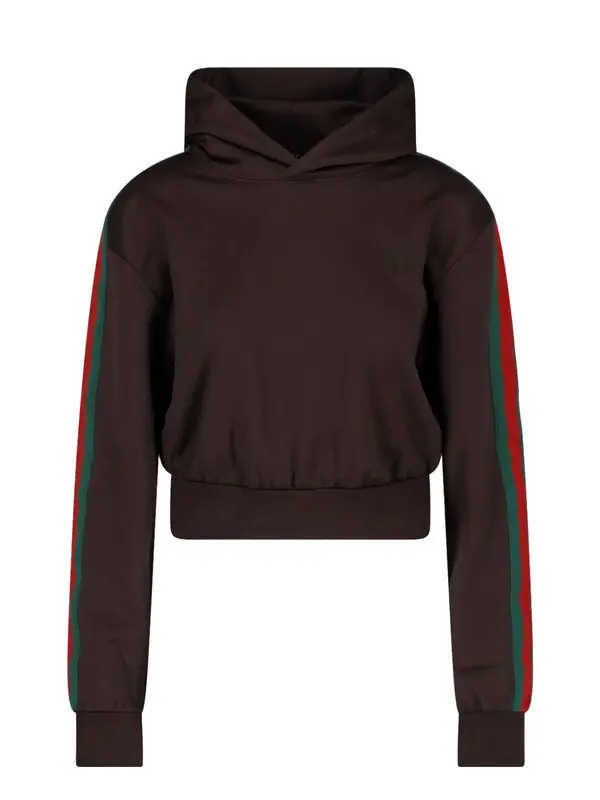Gucci Web" Cotton Hoodie - Brown