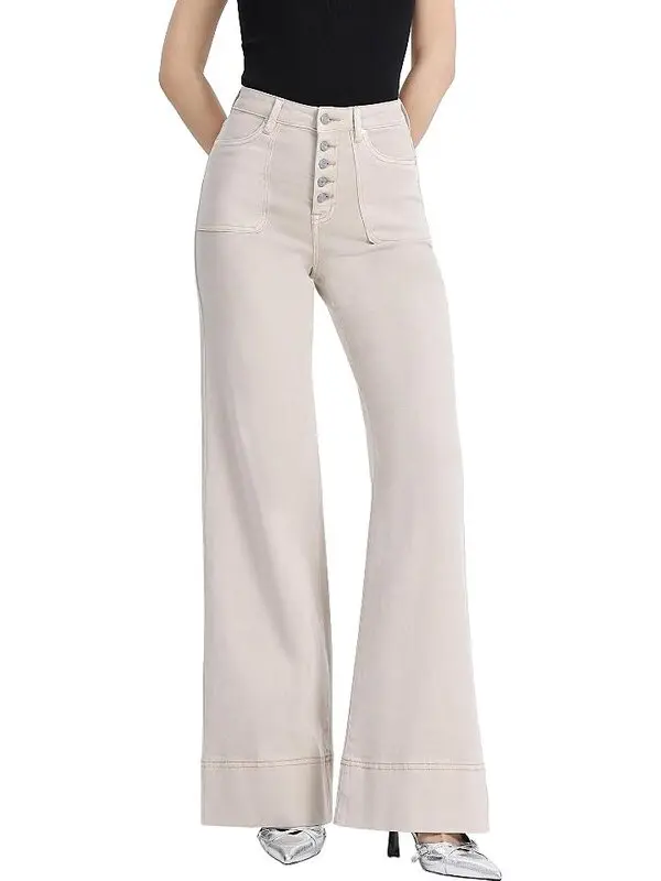 BAYEAS High Rise Wide Leg Denim Jeans - Light Khaki