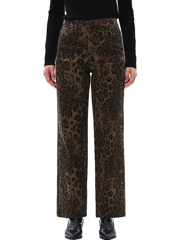 BAYEAS Leopard Print High Rise Relaxed Straight Denim Jeans - Brown