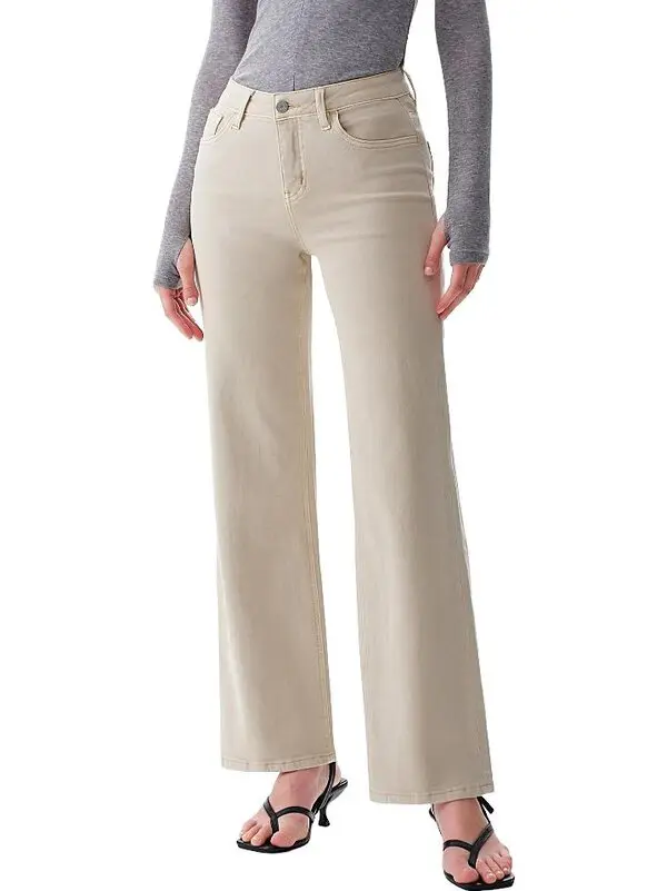 BAYEAS High Rise Wide Leg Stretch Denim Jeans In Voida Wash - Light Khaki