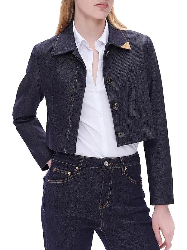 BAYEAS Dark Raw Denim Cropped Blazer - Blue
