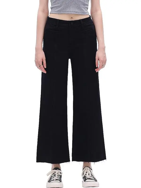 BAYEAS High Rise Wide Leg Vertical Front Seam Raw Hem Denim Jeans - Black