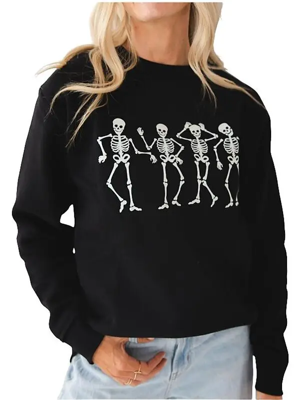 SWEET WINK Silly Skelly Halloween Sweatshirt - Black