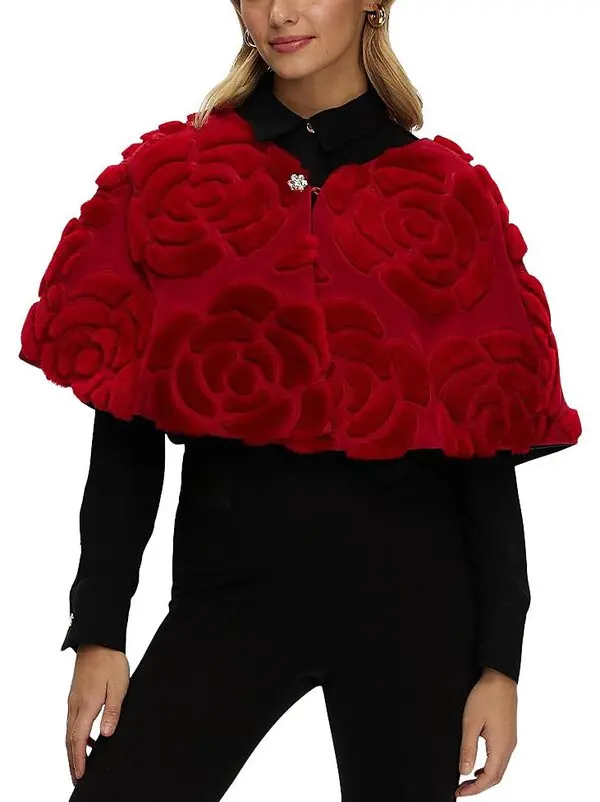 Gorski Select Shearling Lamb And Suede Floral Embroidered Stole - Red/black