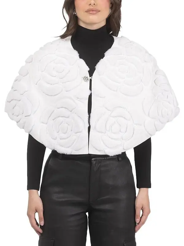Gorski Select Shearling Lamb And Suede Floral Embroidered Stole - White/black