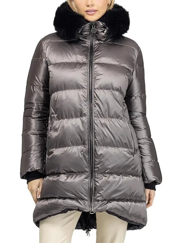 Gorski Mid-length Down Jacket With Detachable Toscana Lamb Hood Trim - Greige/black
