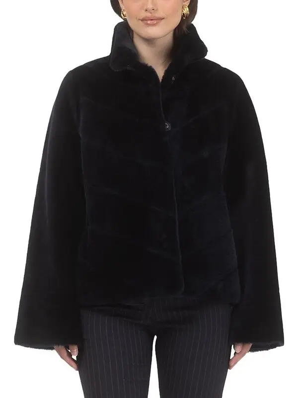 Gorski Reversible Merino Shearling Lamb Chevron Jacket - Navy/navy