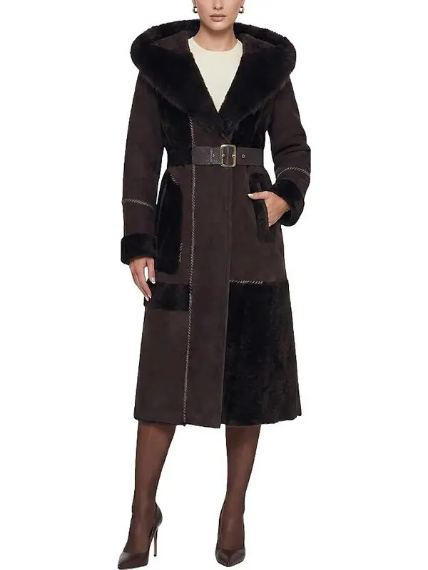 Gorski Select Shearling Lamb Parka With Embroidery And Suede Finish - Brown