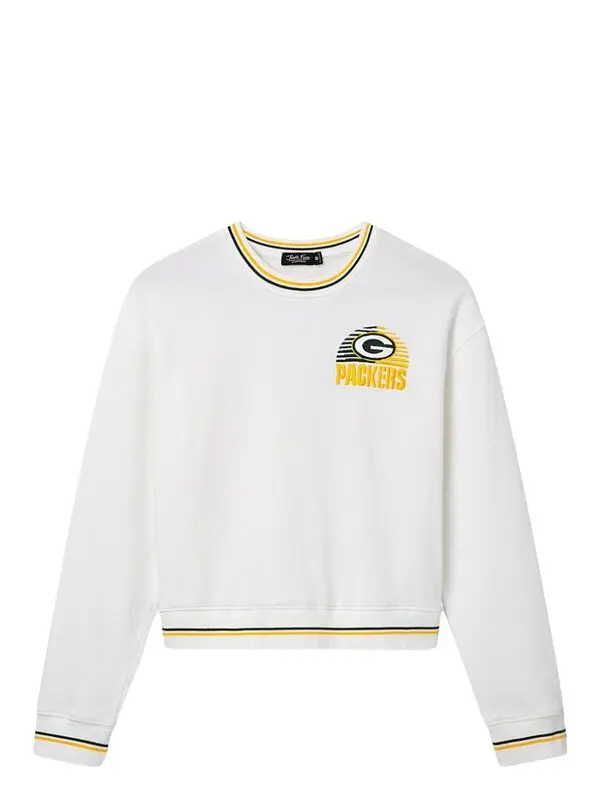 Junk Food Clothing Green Bay Packers Cropped Striped Rib Fleece - White
