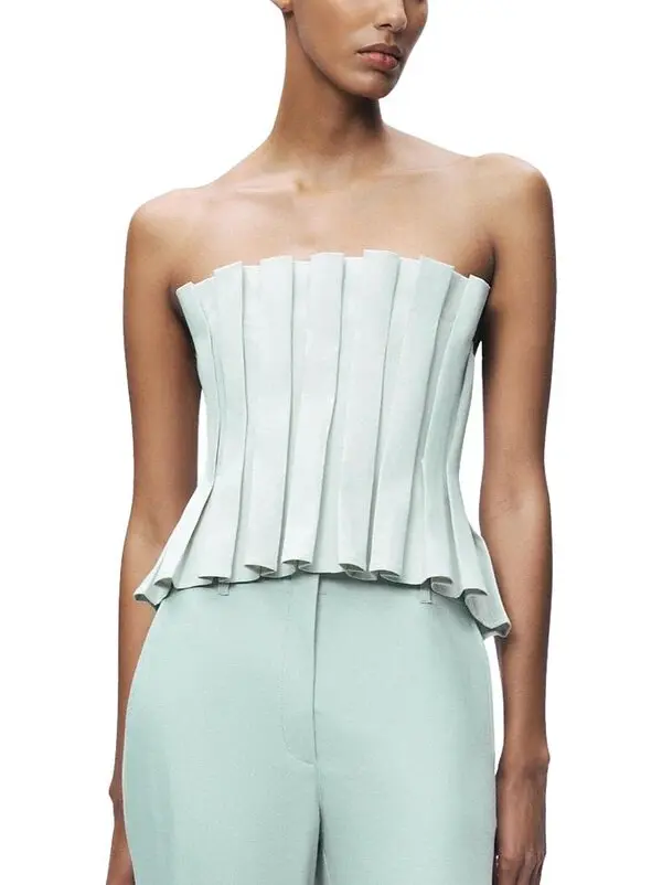 NOCTURNE Pleated Strapless Bustier Top - Turquoise
