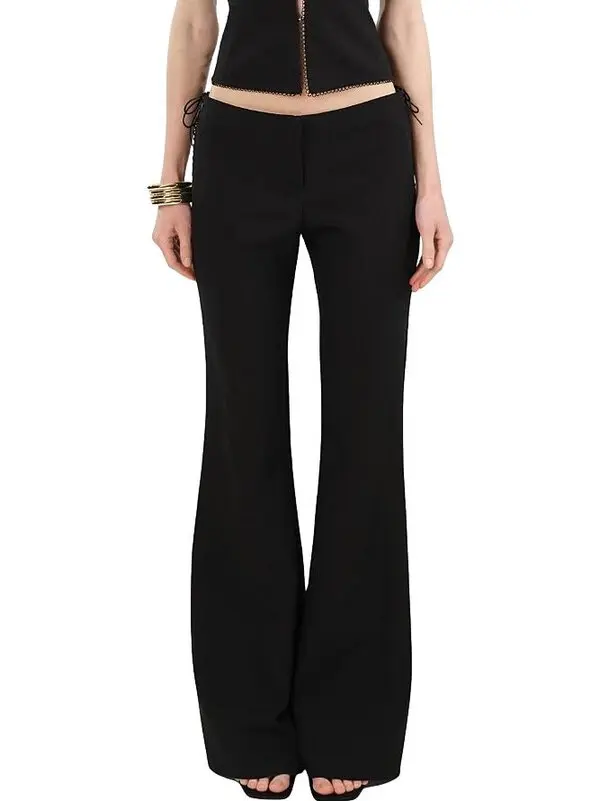 NOCTURNE Side Tie Low Rise Slim Fit Trousers - Black