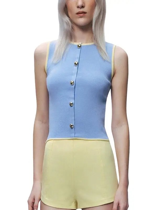 NOCTURNE Button-embellished Knit Top - Blue