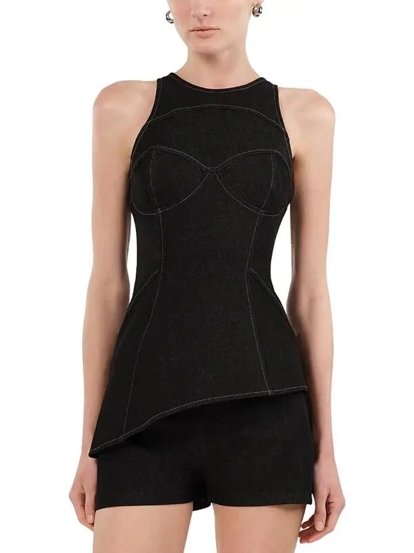 NOCTURNE Halter Neck Denim Bustier Top - Black
