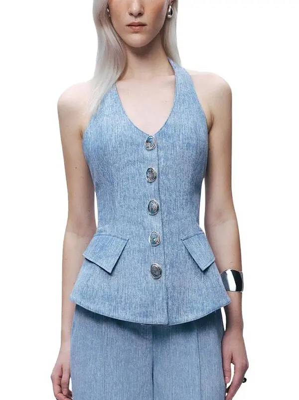 NOCTURNE Embellished Halter Neck Bustier Top - Blue