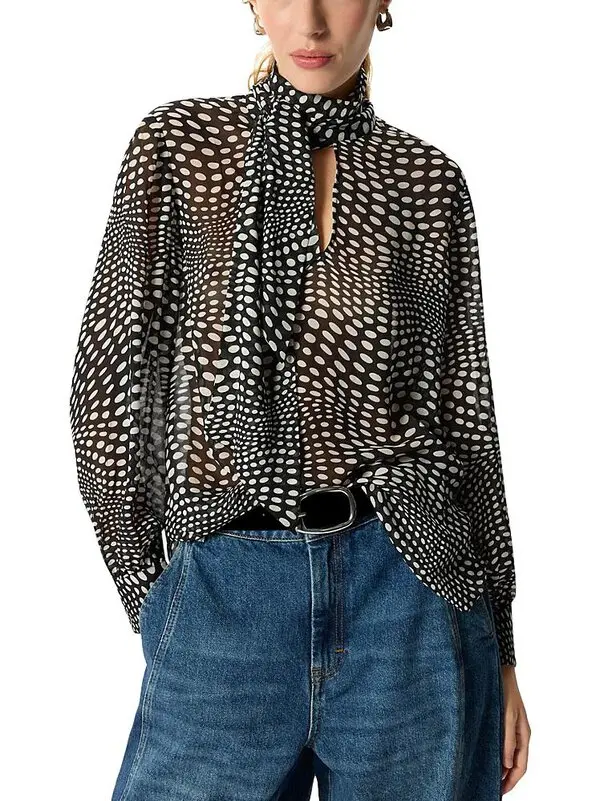 Whistles Printed Scarf Blouse - Black/white