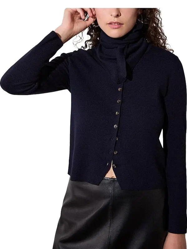 Whistles Crewneck Scarf Cardigan - Navy