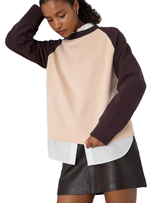 Whistles Contrast Sleeve Cotton Sweater - Brown/multi