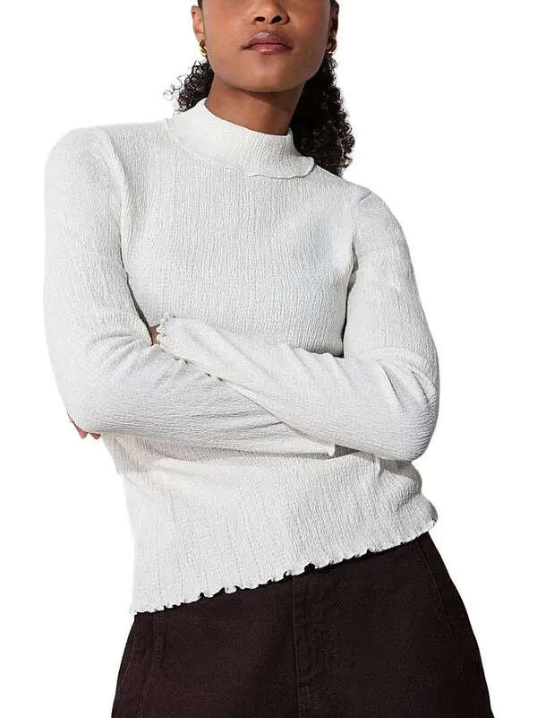 Whistles Textured Mock Neck Long Sleeve Top - Ivory