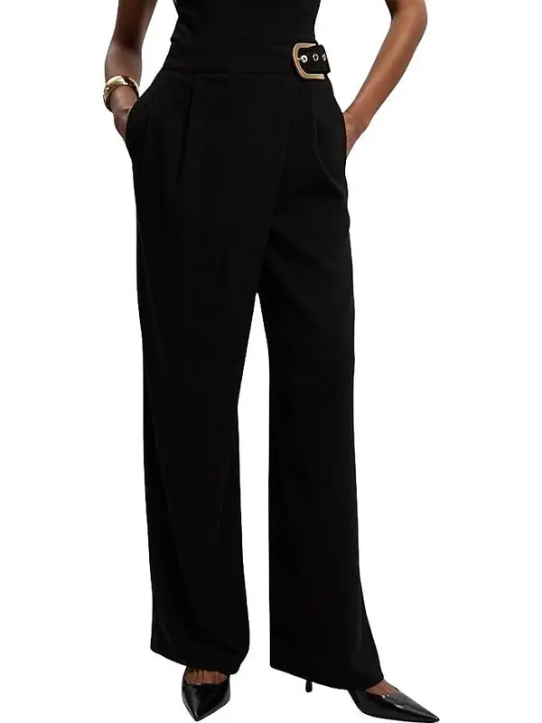 Karen Millen Tailored Crepe Buckle Trousers - Black