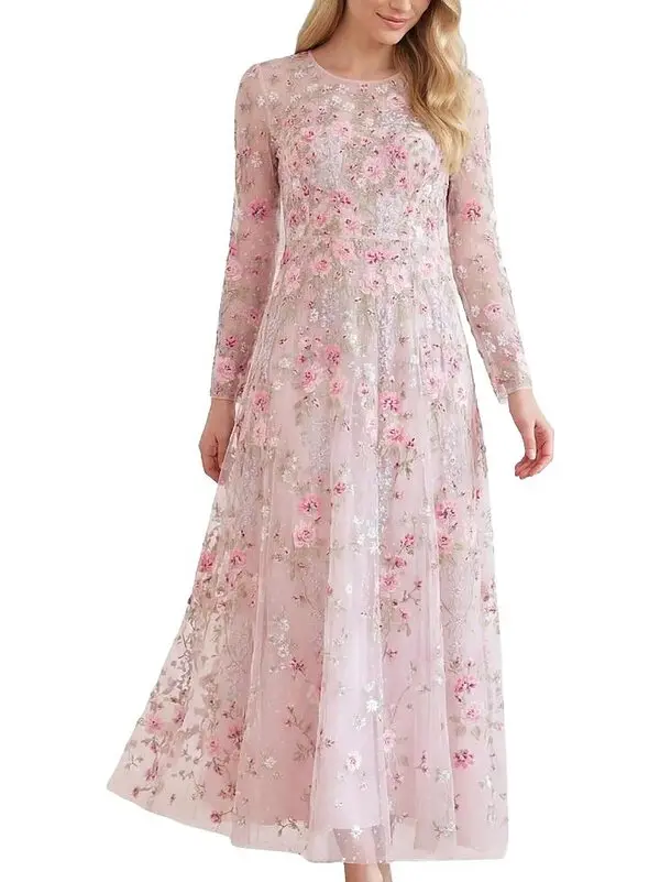 NEEDLE & THREAD Garden Rose Embroidered Maxi Gown - Shell/bright