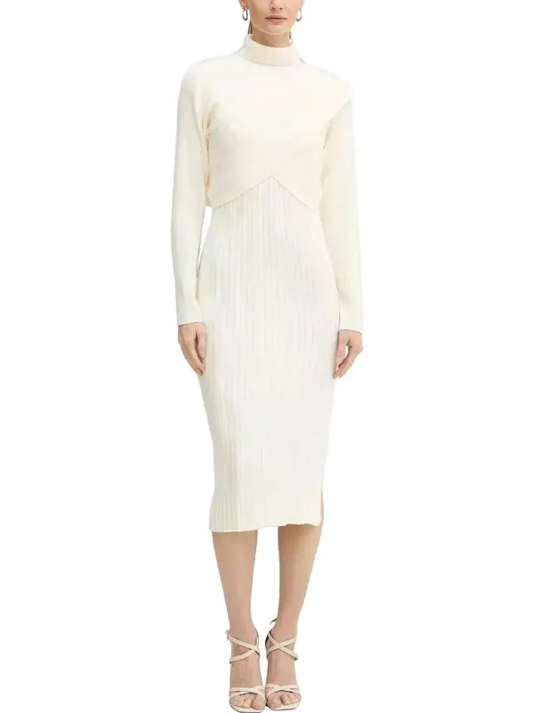 MORGAN Roll-neck Ribbed Midi Dress - Neutrals