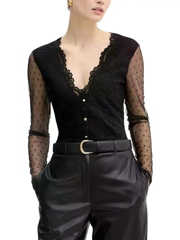 MORGAN Lace Spotted Bodysuit - Black