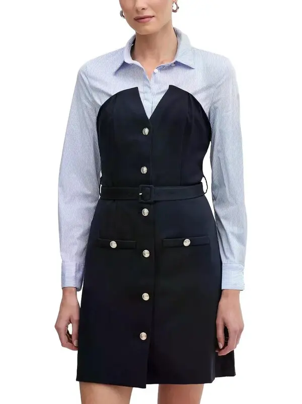 MORGAN Button Belted Mini Dress - Blue