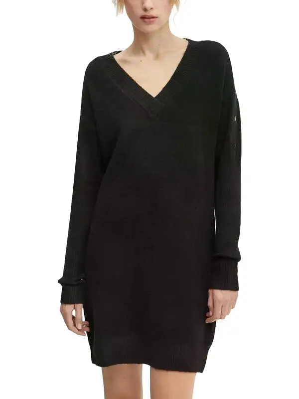 MORGAN V-neck Mini Dress With Rib-knit Trim - Black