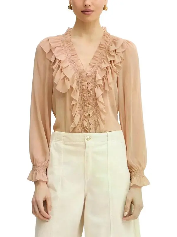 MORGAN Ruffled V-neck Top - Pink