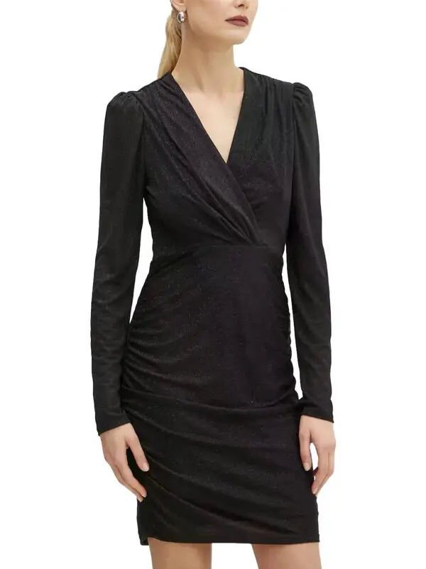 MORGAN V-neck Puff Sleeve Mini Dress - Black
