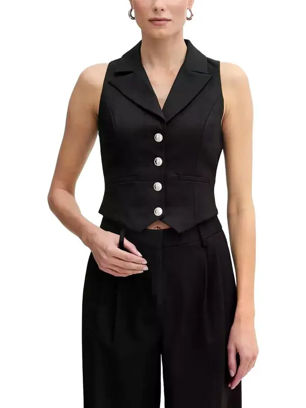 MORGAN Sleeveless V-neck Vest With Silver-tone Buttons - Black