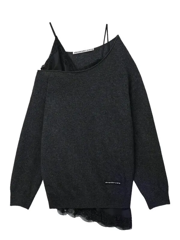 Alexander Wang Asymmetrical Neck Long Sleeve Sweater Dress - Grey