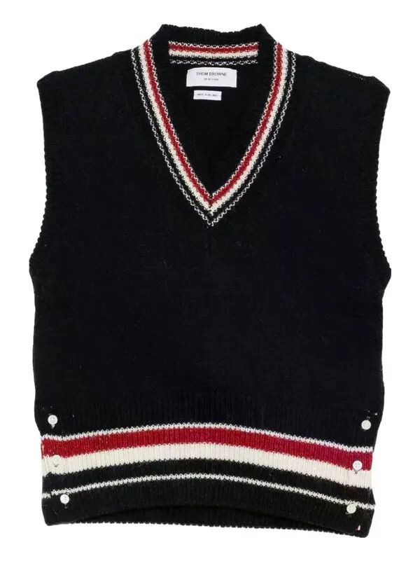 Thom Browne V-neck Sleeveless Top With Striped Detail - Blue