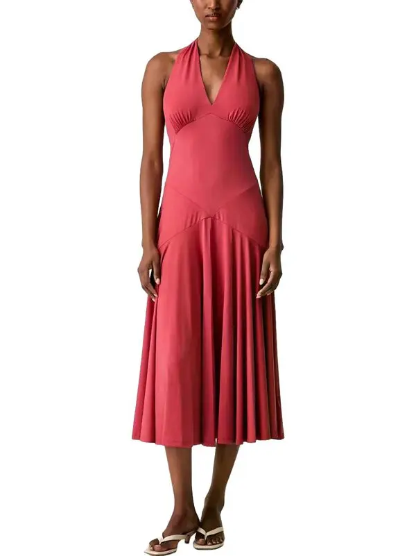 Michael Kors Stretch Matte Jersey Halter Midi Dress - Red