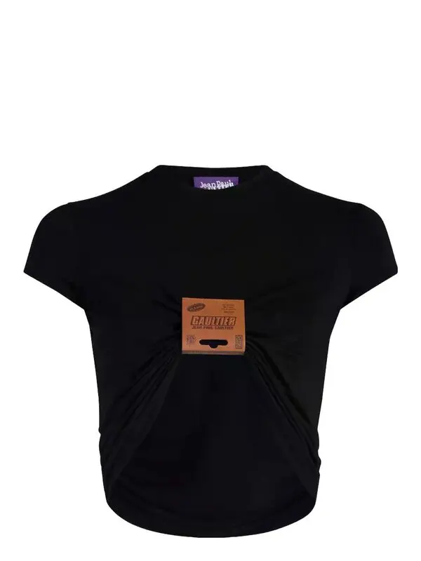 JEAN PAUL GAULTIER Jersey T-shirt With Leather Logo Tag Detail - Black