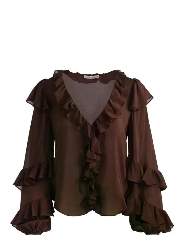 Alice + Olivia Rylee Ruffled Blouse - Brown