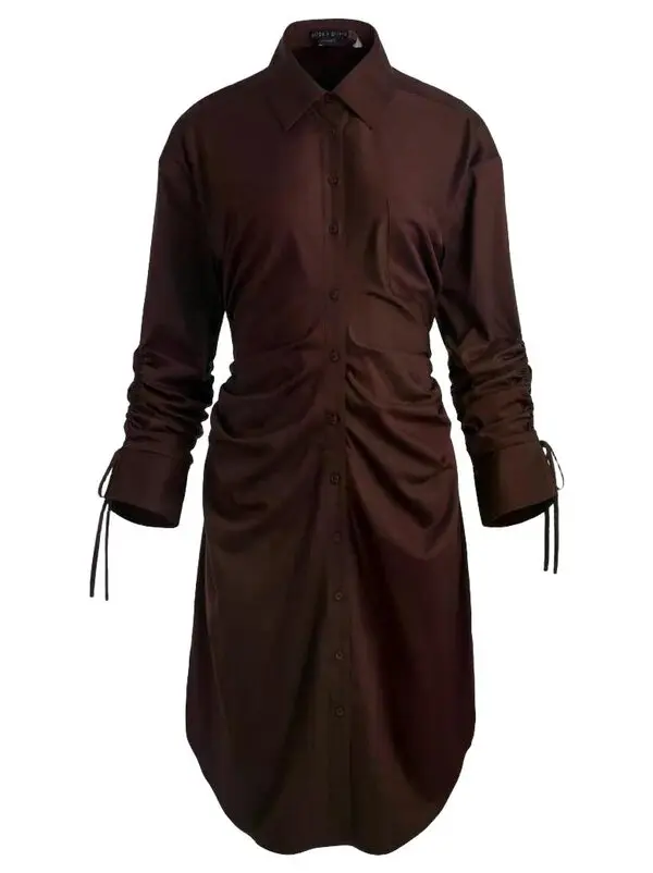 Alice + Olivia Denise Ruched Tie-sleeve Midi Shirt Dress - Brown