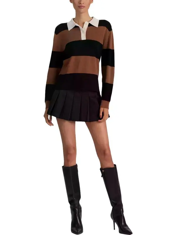 Alice + Olivia Tillie Striped Long-sleeve Polo-collar Sweater - Brown