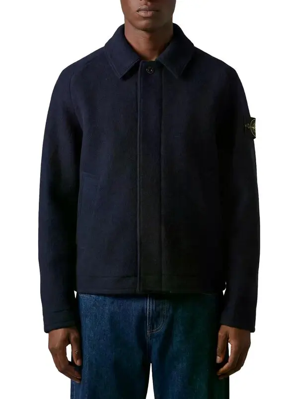 Stone Island Logo Patch Virgin Wool Jacket - Blue
