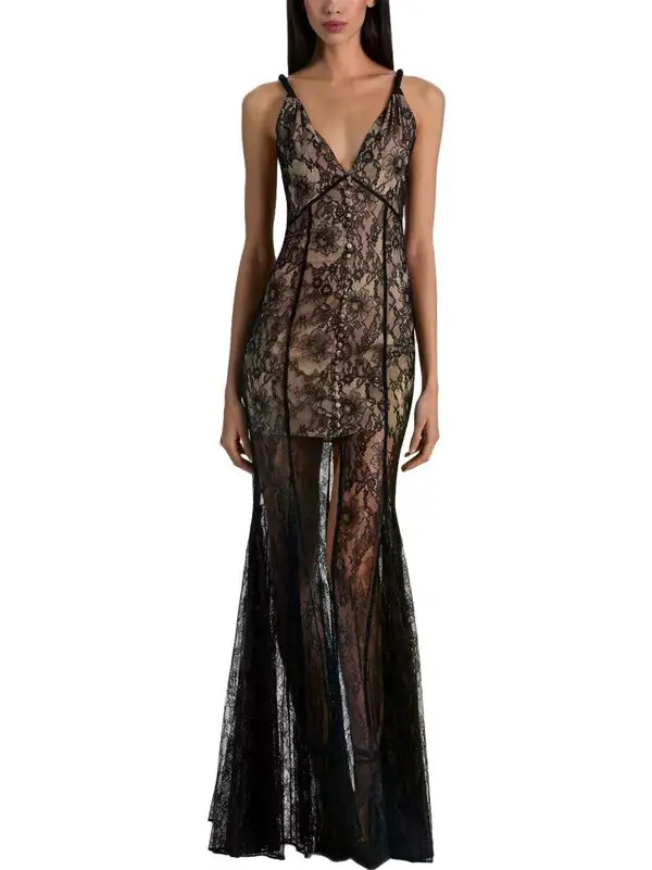 Alice + Olivia Alana Lace Godet Maxi Dress - Black