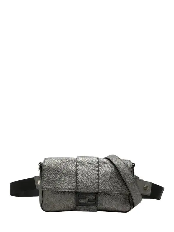 Fendi Leather Selleria Convertible Baguette Satchel - Grey