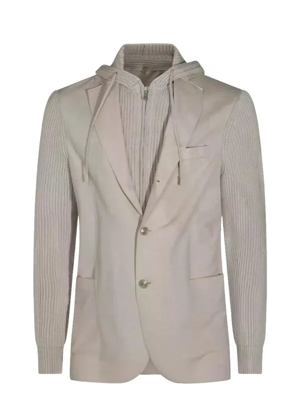 Eleventy Ribbed-knit Panelled Hoodie - Neutrals