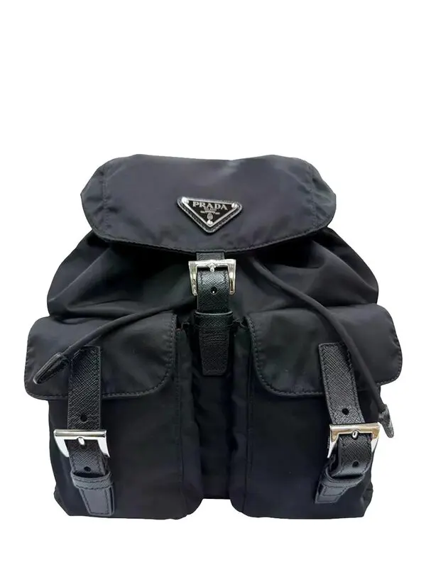 Prada Saffiano Trimmed Re Nylon Backpack - Black