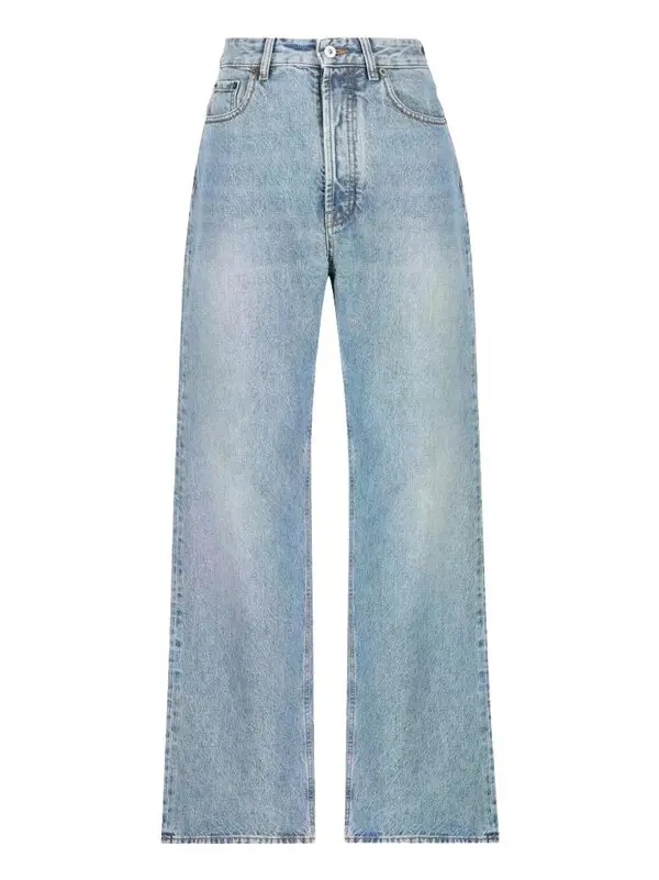 Miu Miu Logo Embroidered Wide Leg Jeans - Blue